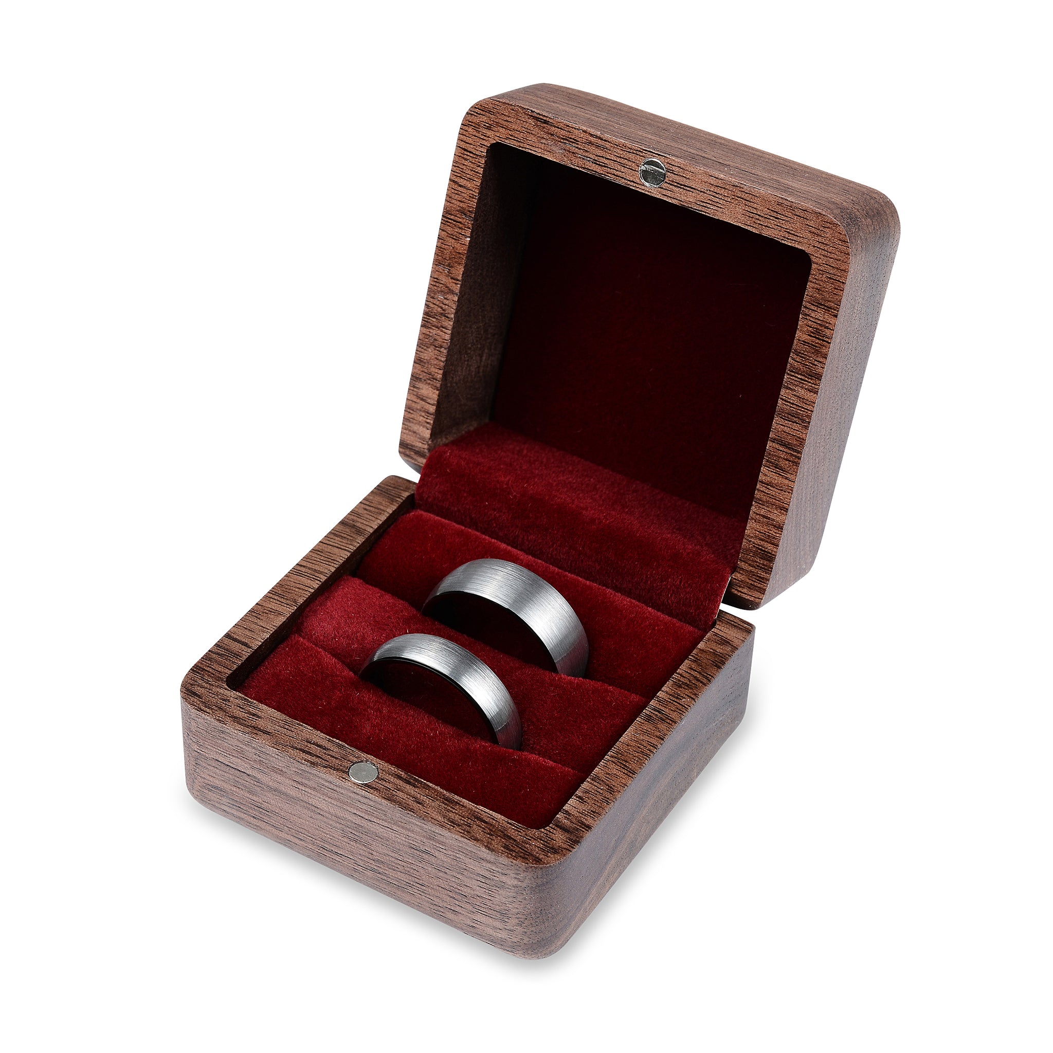 Red Double Ring Case - Premium Real Wood Velvet Cushion Ring Box With